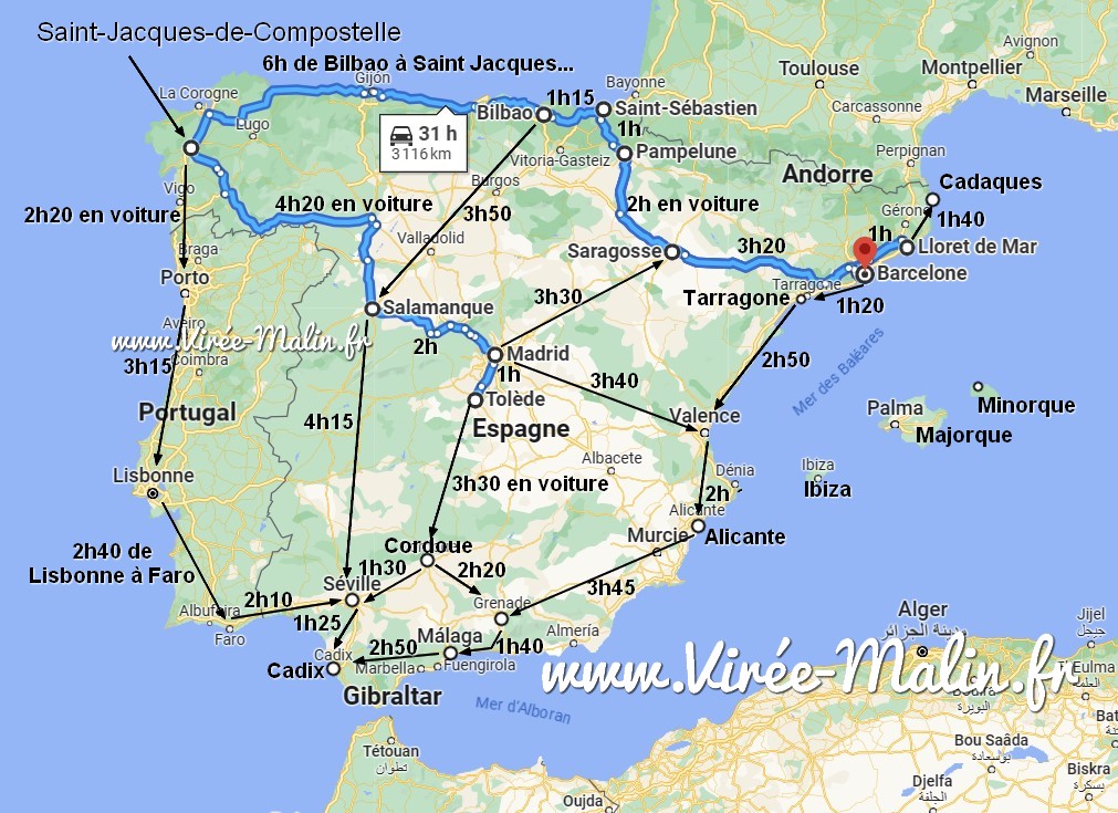 Road trip en Espagne - Itinéraire et Carte - Virée-Malin.fr